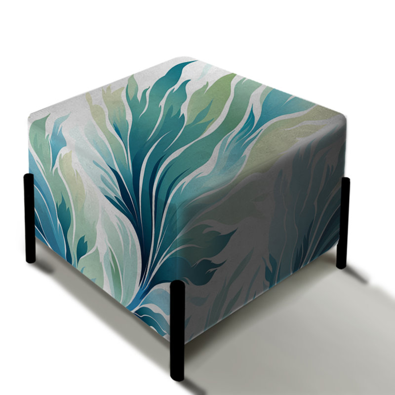 Design Art Blue And White Coastal Ikat Breeze III - Ikat Square Ottoman | Wayfair